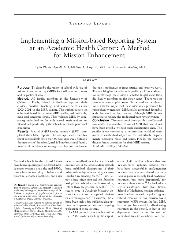 (PDF) Implementing a Mission-based Reporting System at an Academic ...