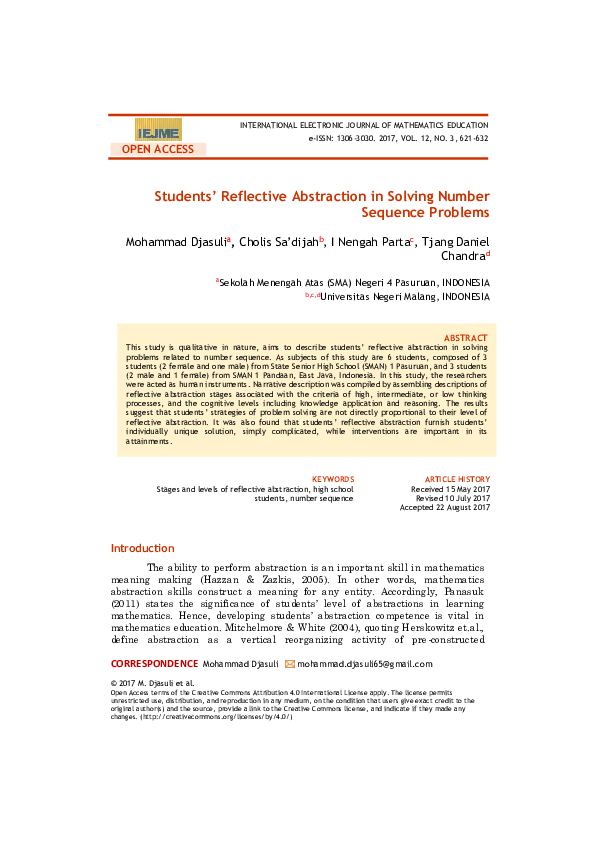 (PDF) Students’ Reflective Abstraction in Solving Number Sequence Problems