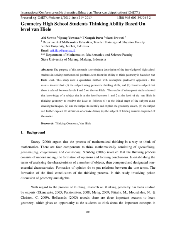 (PDF) Geometry High School Students Thinking Ability Based On level van ...