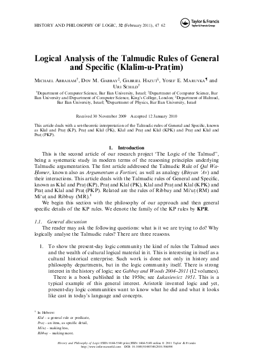 (PDF) Logical Analysis of the Talmudic Rules of General and Specific ...