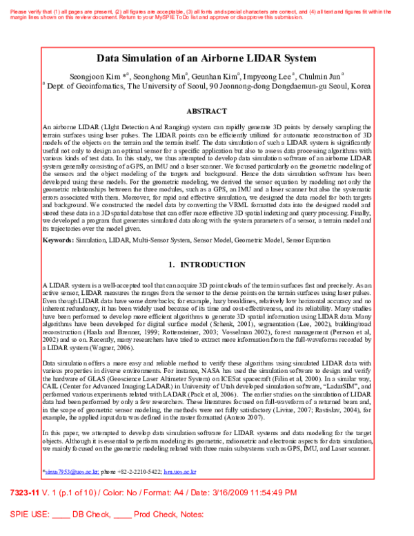 (PDF) Data simulation of an airborne lidar system