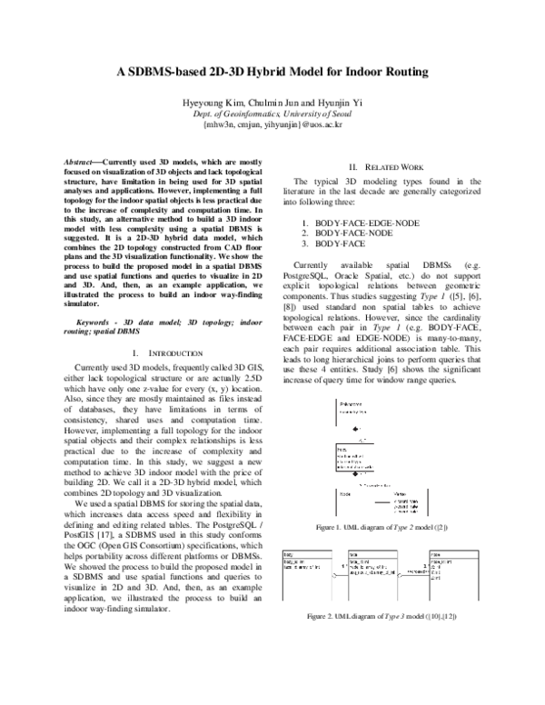 (PDF) A SDBMS-Based 2D-3D Hybrid Model for Indoor Routing