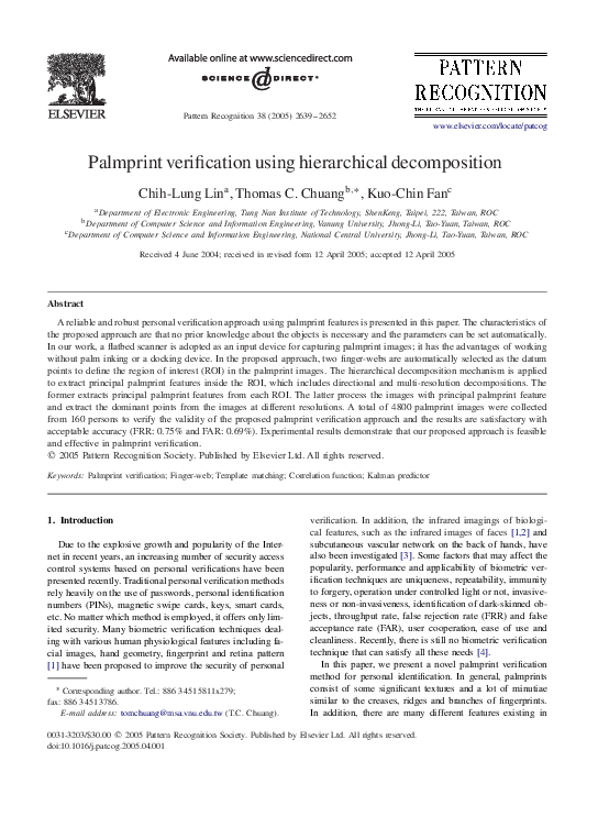 (PDF) Palmprint verification using hierarchical decomposition