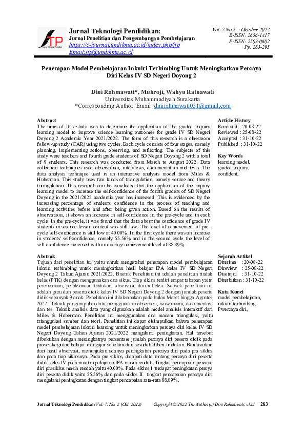 (PDF) Penerapan Model Pembelajaran Inkuiri Terbimbing Untuk Meningkatkan Percaya Diri Kelas IV ...