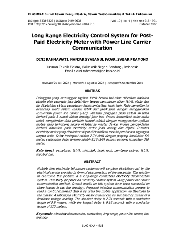 (PDF) Long Range Electricity Control System for Post- Paid Electricity ...