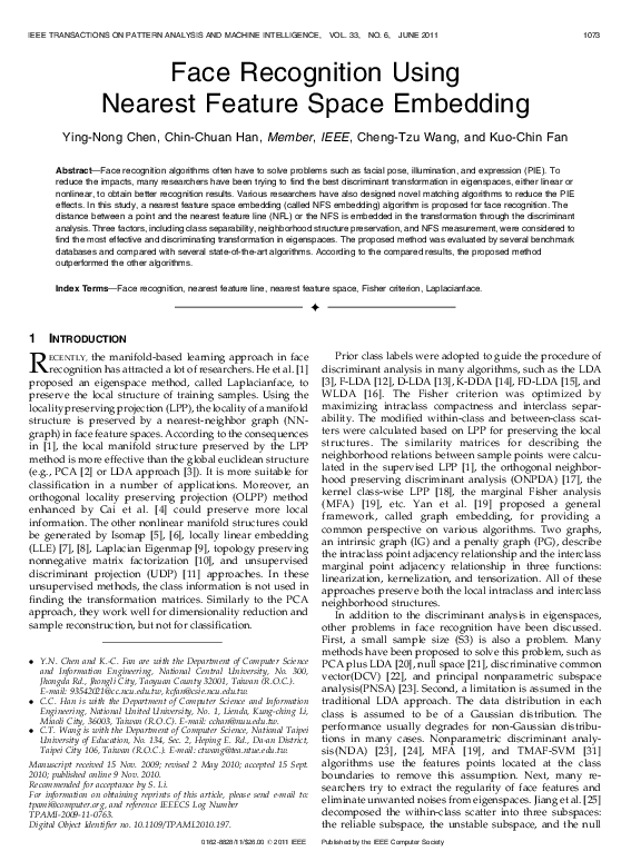 Pdf Face Recognition Using Nearest Feature Space Embedding
