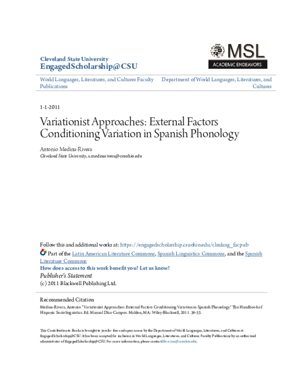 (PDF) Variationist Approaches: External Factors Conditioning Variation ...