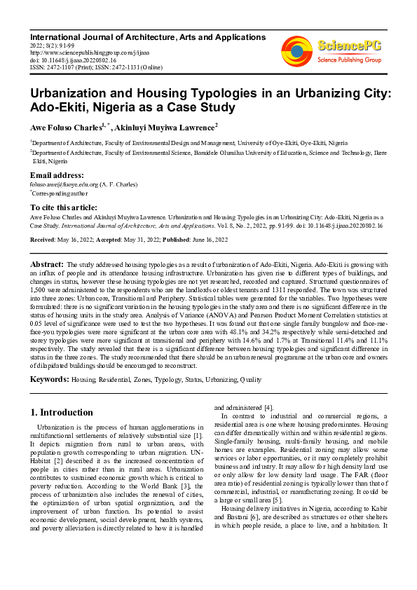 (PDF) Urbanization and Housing Typologies in an Urbanizing City: Ado ...