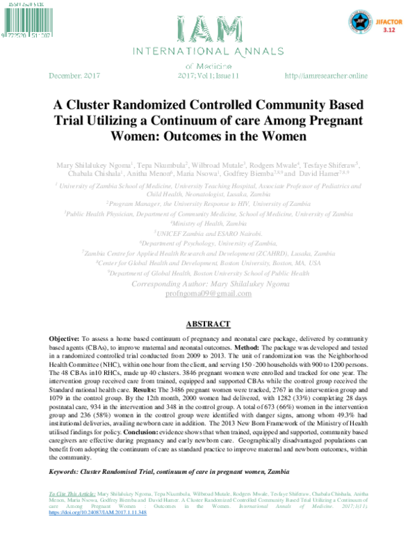 (PDF) A Cluster Randomized Controlled Community Based Trial Utilizing a ...