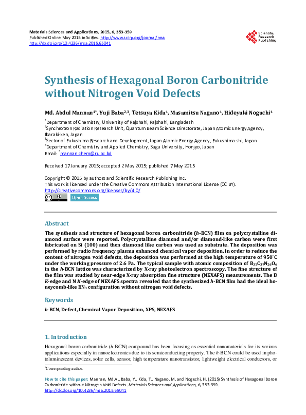 (PDF) Synthesis of Hexagonal Boron Carbonitride without Nitrogen Void Defects