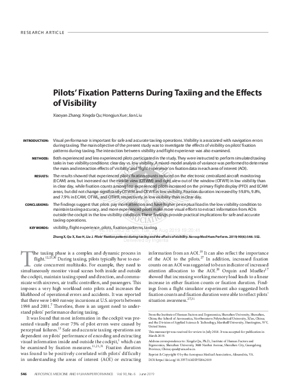 (PDF) Pilots’ Fixation Patterns During Taxiing and the Effects of ...