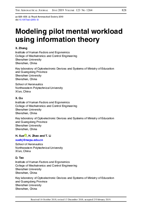 (PDF) Modeling pilot mental workload using information theory