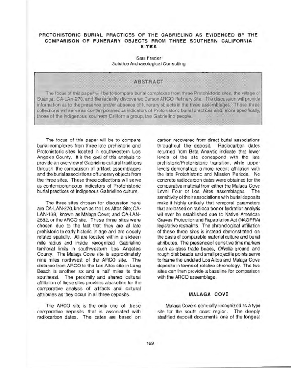 (PDF) Protohistoric Burial Practices of the Gabrielino as Evidenced by ...