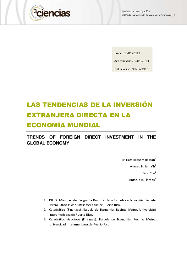 (PDF) Las tendencias de la inversión extranjera directa en la economía mundial