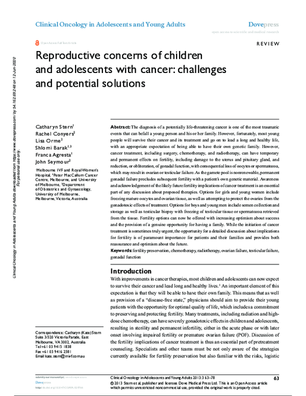 (PDF) Reproductive concerns of children and adolescents with cancer ...