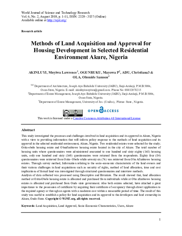 (PDF) Methods of Land Acquisition and Approval for Housing Development ...