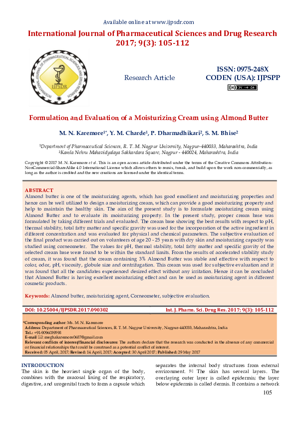 (PDF) Formulation and Evaluation of a Moisturizing Cream using Almond ...