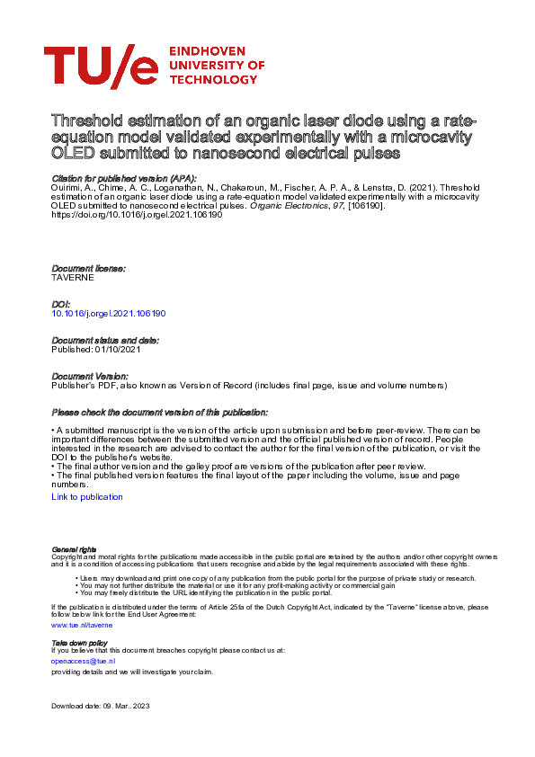 Pdf Threshold Estimation Of An Organic Laser Diode Using A Rate