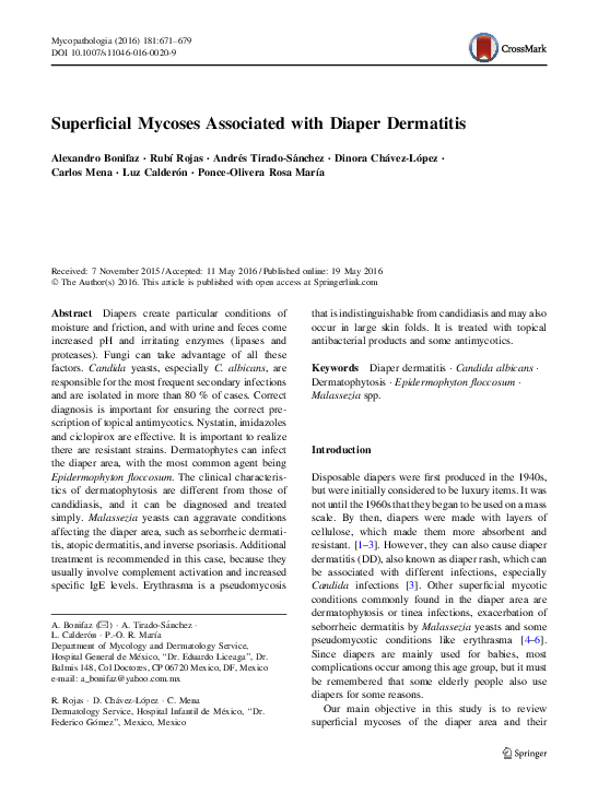 (PDF) Superficial Mycoses Associated with Diaper Dermatitis