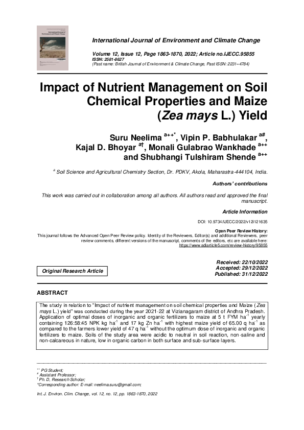 (PDF) Impact of Nutrient Management on Soil Chemical Properties and Maize (Zea mays L.) Yield