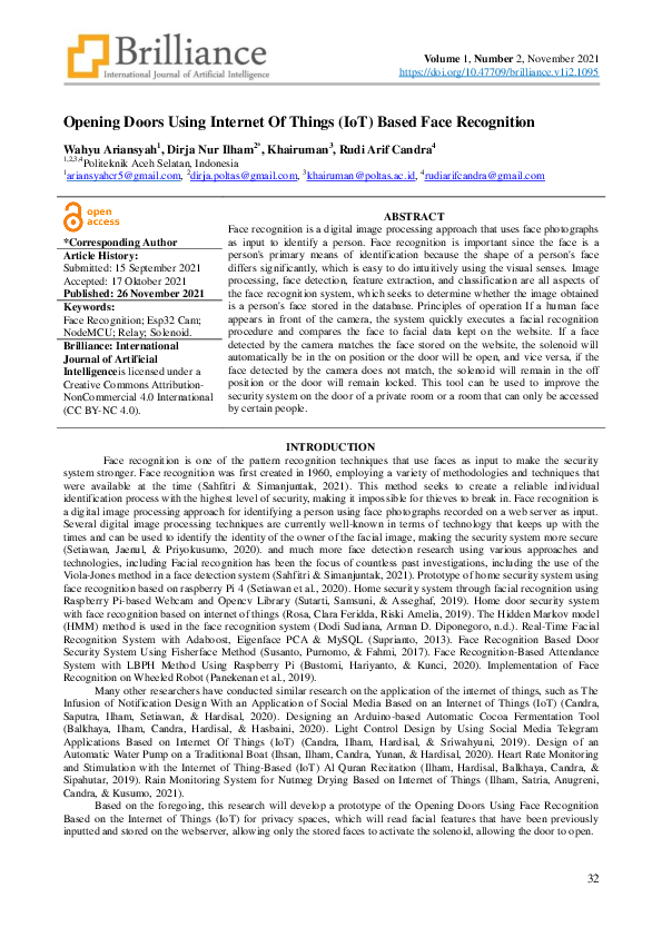 Pdf Iot Based Facial Recognition For Secure Access