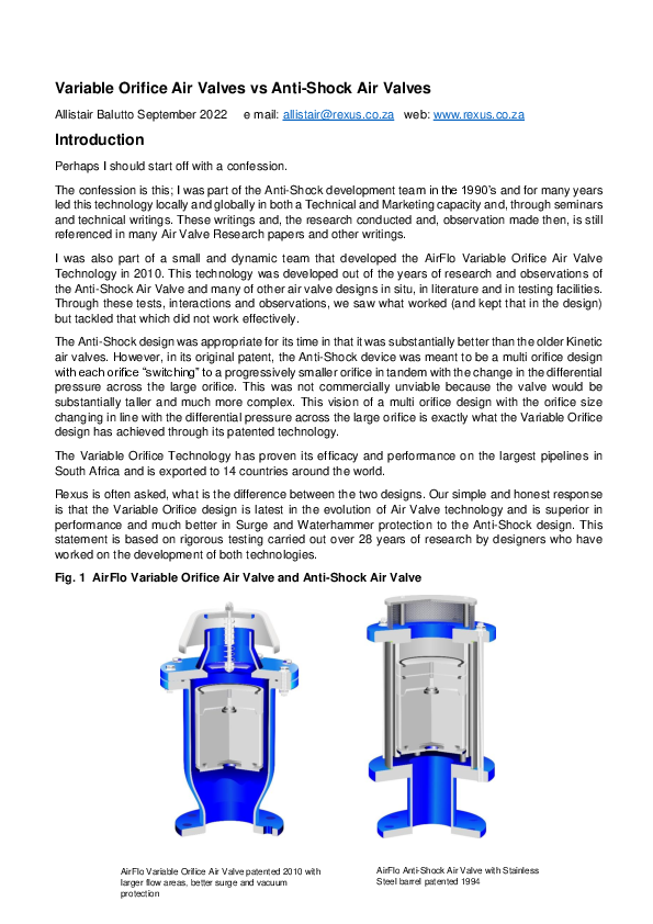 (PDF) Variable Orifice Air Valves vs Anti-Shock Air Valves