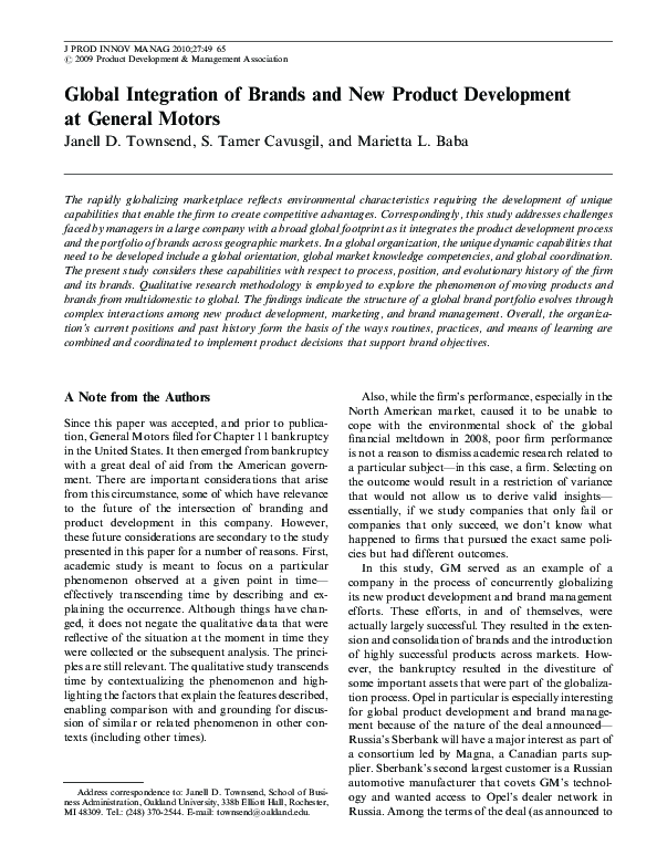 (PDF) Global Integration of Brands and New Product Development at ...