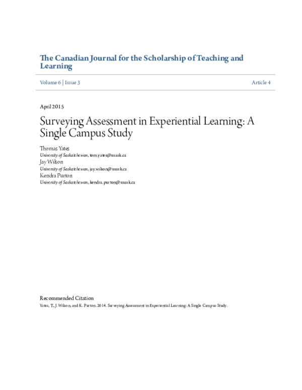 (PDF) Surveying Assessment in Experiential Learning: A Single Campus Study
