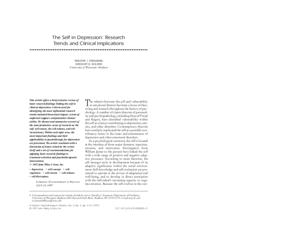 (PDF) The self in depression: Research trends and clinical implications