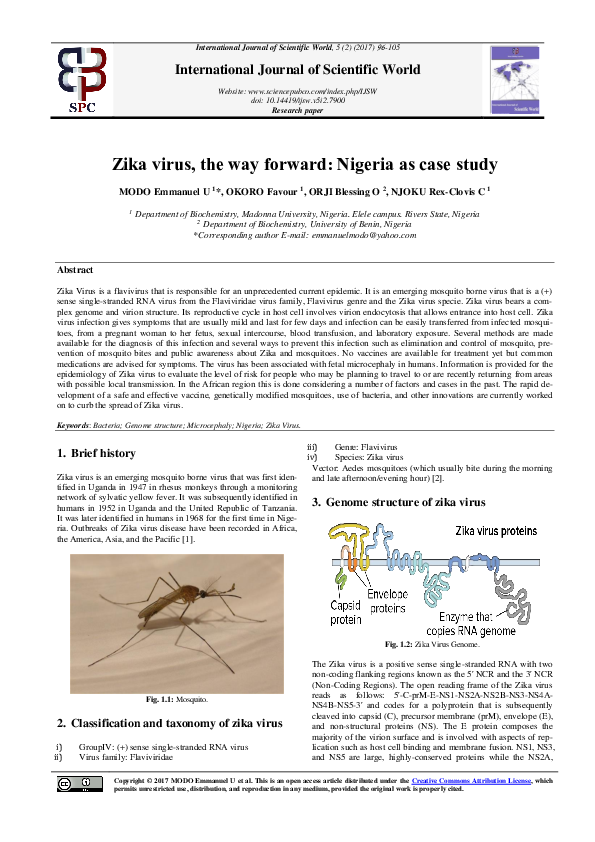 (PDF) Zika virus, the way forward: Nigeria as case study | Blessing ...