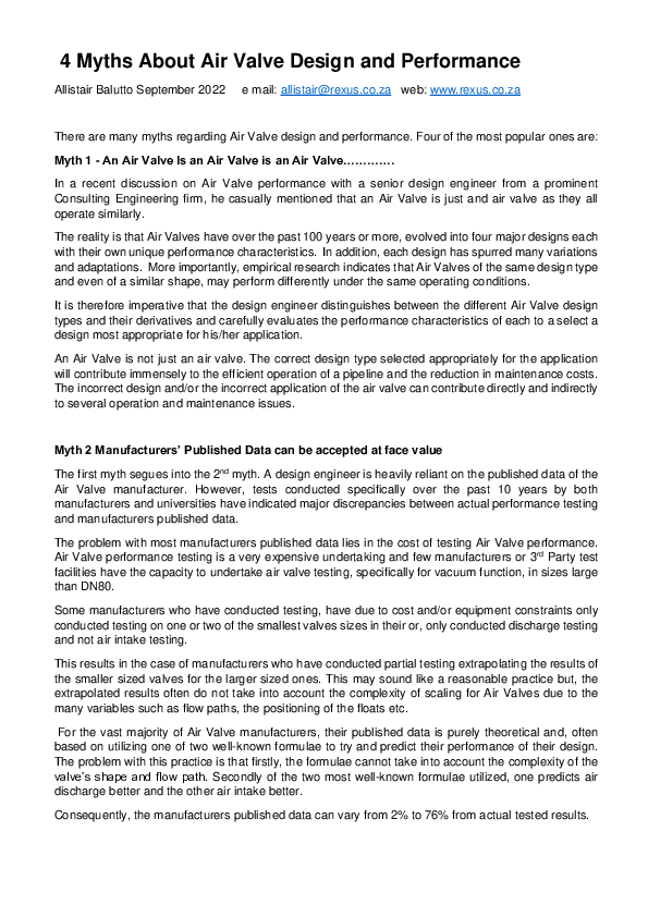 (PDF) 4 Myths About Air Valve Design and Performance