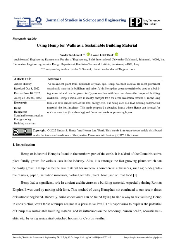 (PDF) Using Hemp for Walls as a Sustainable Building Material