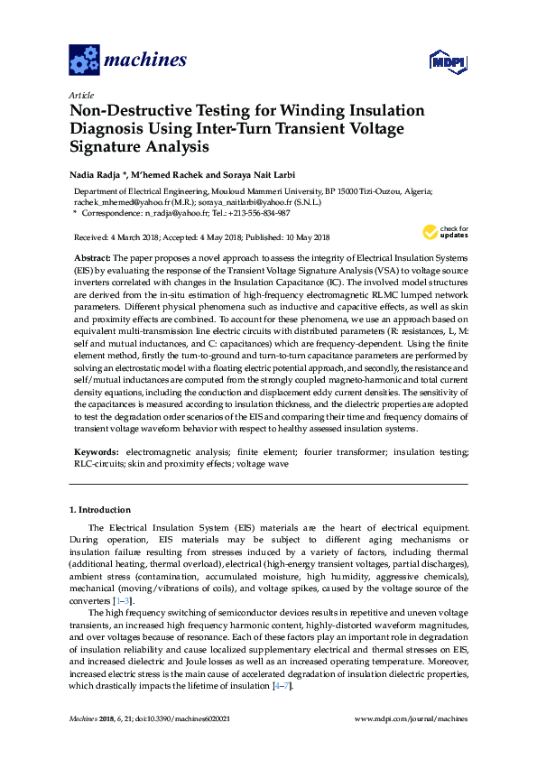 (PDF) Non-Destructive Testing for Winding Insulation Diagnosis Using ...