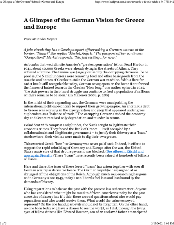 (PDF) A Glimpse of the German Vision for Greece and Europe