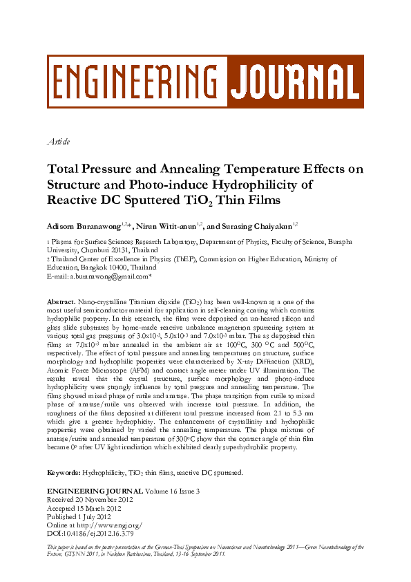 (PDF) Total Pressure and Annealing Temperature Effects on Structure and ...