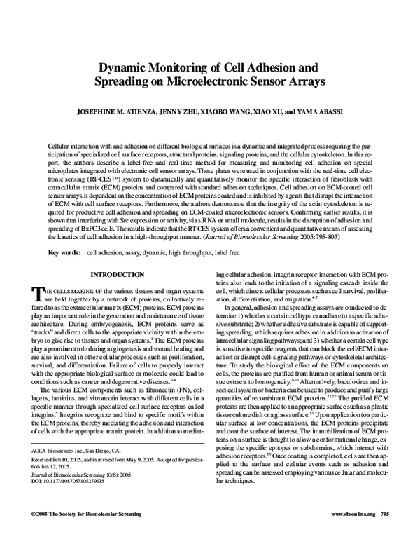 (PDF) Dynamic Monitoring of Cell Adhesion and Spreading on Microelectronic Sensor Arrays