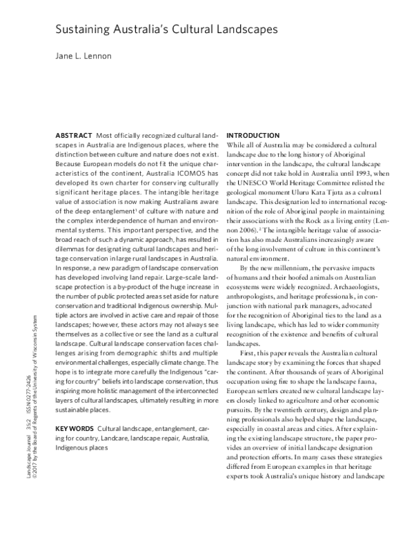 (PDF) Sustaining Australia’s Cultural Landscapes