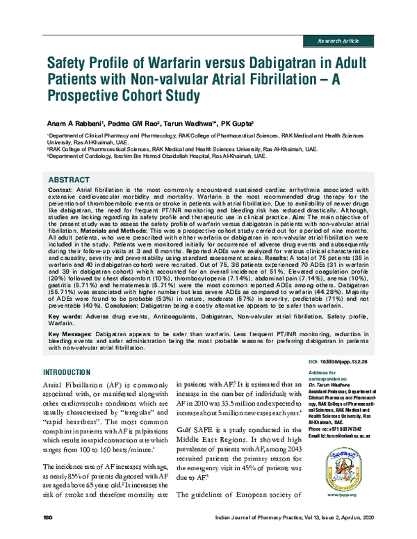 (PDF) Safety Profile of Warfarin versus Dabigatran in Adult Patients ...