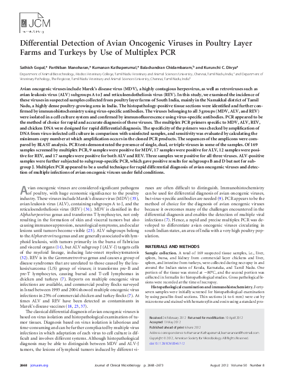 (PDF) Differential Detection of Avian Oncogenic Viruses in Poultry ...