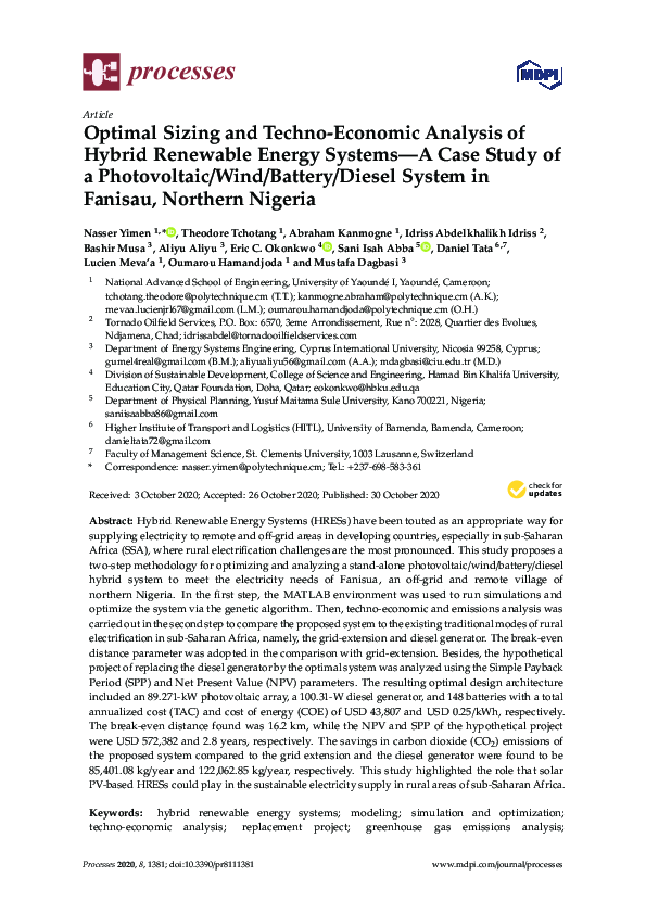(PDF) Optimal sizing and techno-economic analysis of energy- and cost-efficient standalone multi ...