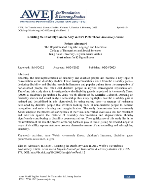 (PDF) Resisting the Disability Gaze in Amy Webb's Picturebook Awesomely ...