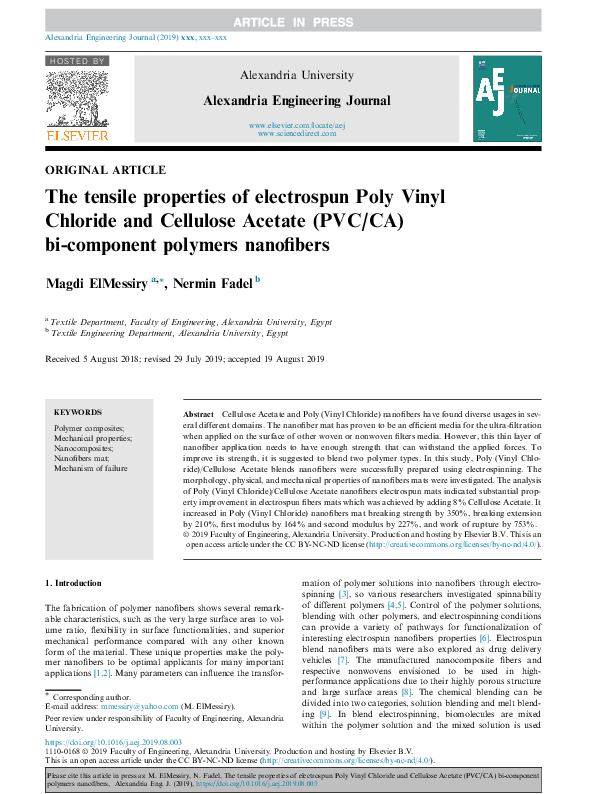 (PDF) The tensile properties of electrospun Poly Vinyl Chloride and Cellulose Acetate (PVC/CA ...