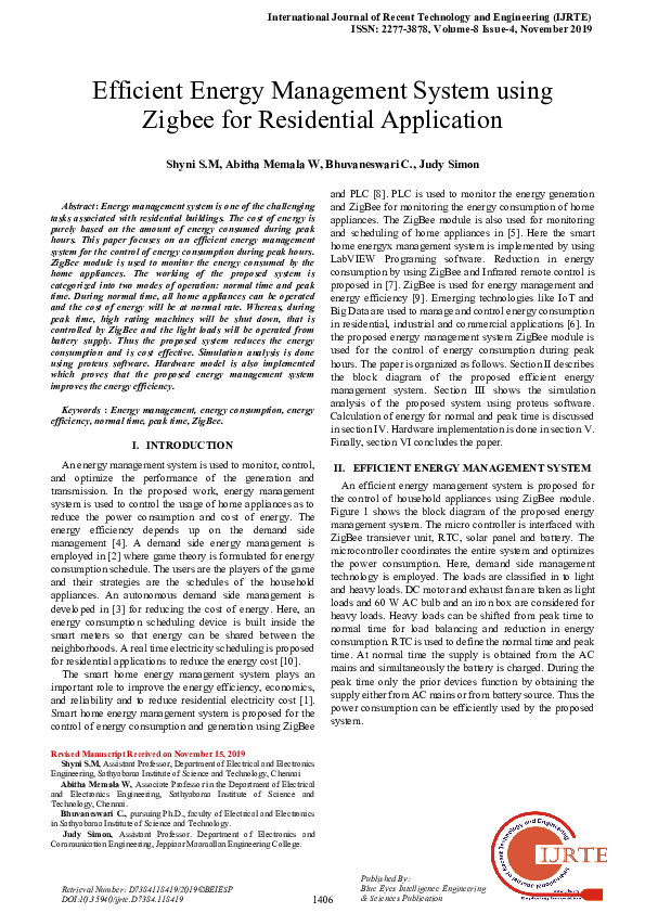 (PDF) Efficient Energy Management System using Zigbee for Residential Application