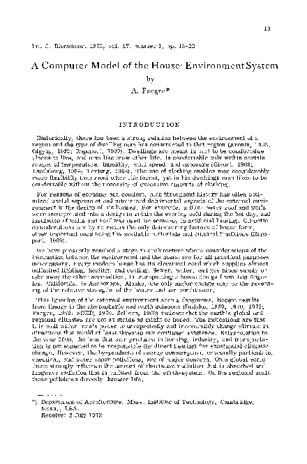 (PDF) A computer model of the house-environment system