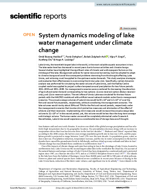 (PDF) System dynamics modeling of lake water management under climate change