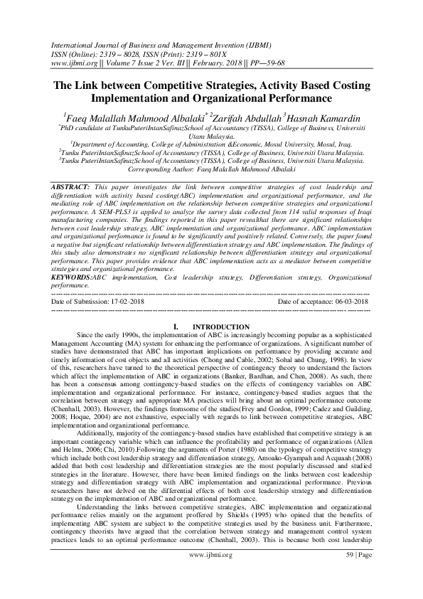 (PDF) The Link between Competitive Strategies, Activity Based Costing ...