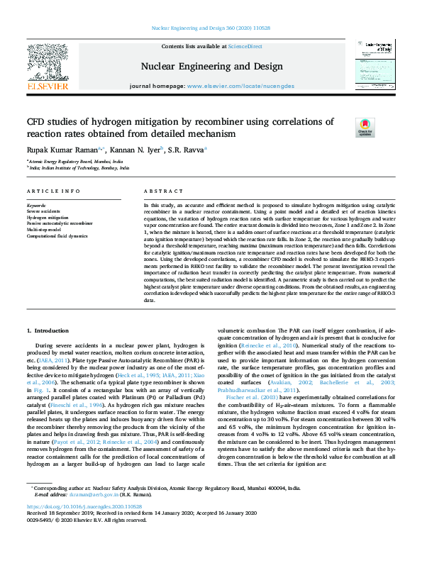 (PDF) CFD studies of hydrogen mitigation by recombiner using ...