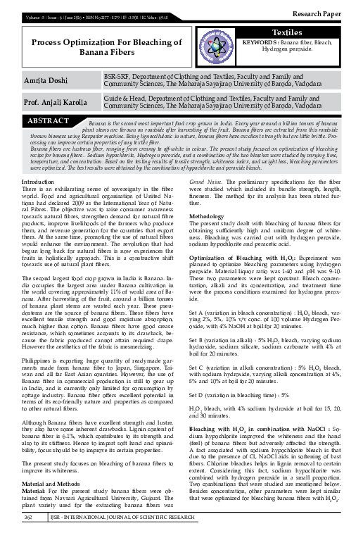 (PDF) Process Optimization For Bleaching of Banana Fibers