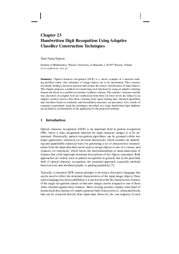 Pdf Handwritten Digit Recognition Using Adaptive Classifier