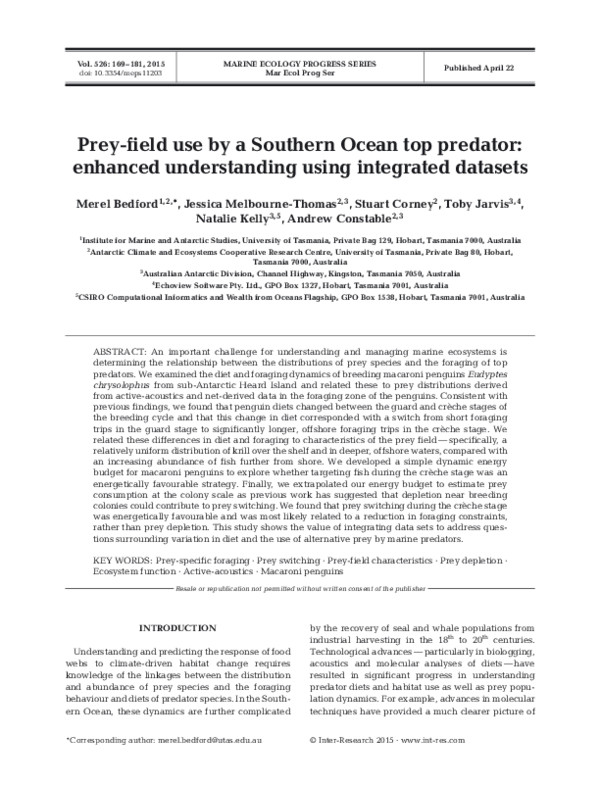 (PDF) Prey-field use by a Southern Ocean top predator: enhanced ...